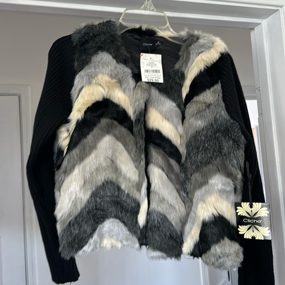 cliche | Jackets & Coats | Black Multi Colored Faux Fur Jacket By ...